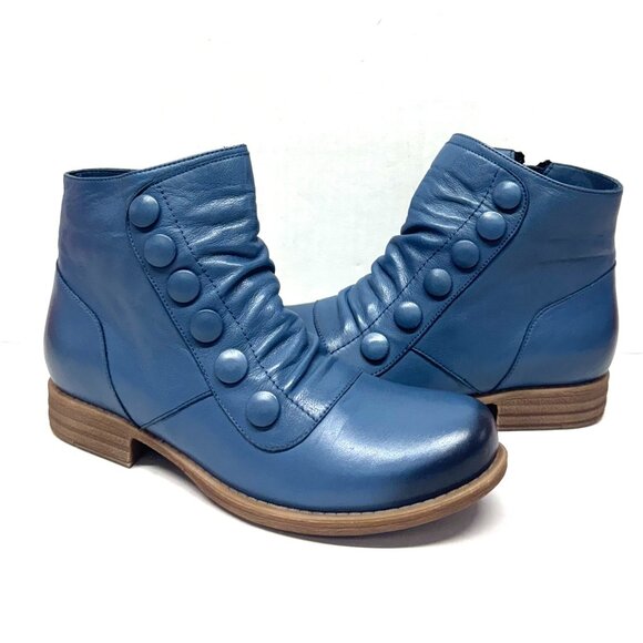 Miz Mooz | Shoes | Miz Mooz Soft Ruched Leather Bootie Side Zip Blue ...